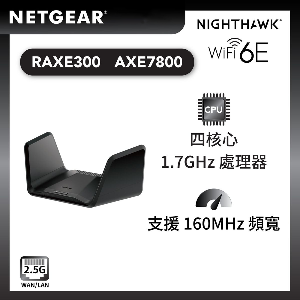 NETGEAR Nighthawk (RAXE300) 三頻 AXE7800 WiFi 6E 路由器8-Stream | 7.8Gbps